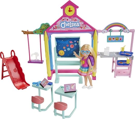 Amazon.com: Barbie Club Chelsea School Playset with Blonde Small Doll ...