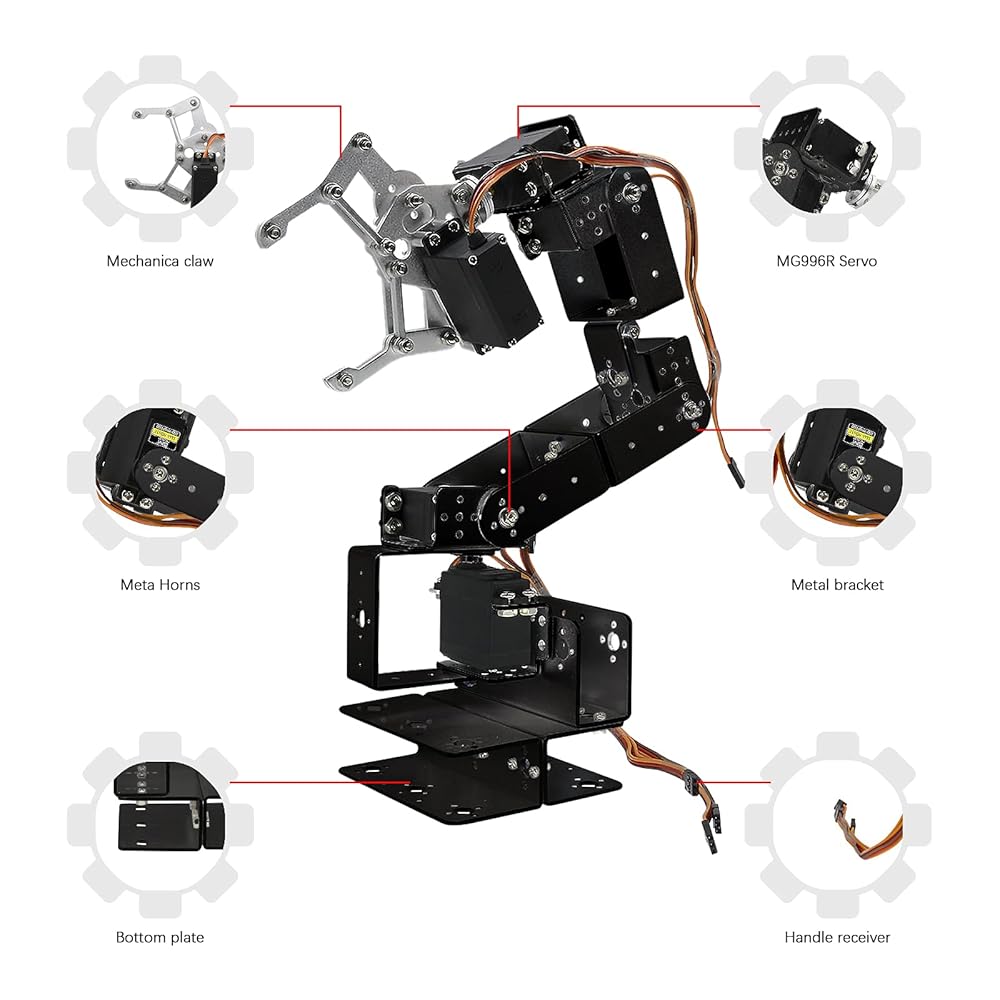 Diymore Black ROT3U 6DOF Aluminium Robot Arm Mechanical Robotic Clamp Claw Kits for Arduino in ...