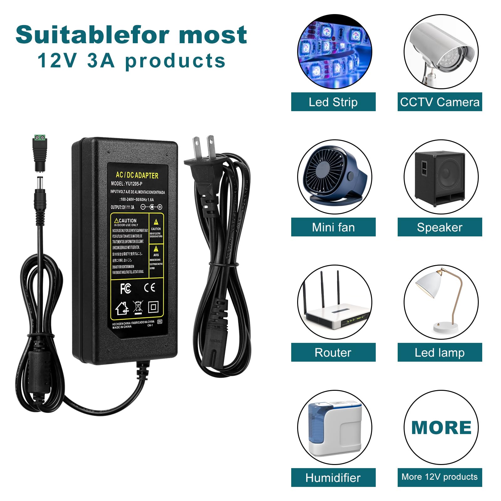 Snapklik.com : 12V Power Supply, DC 3A 36W 12 Volt LED Power Supplis ...