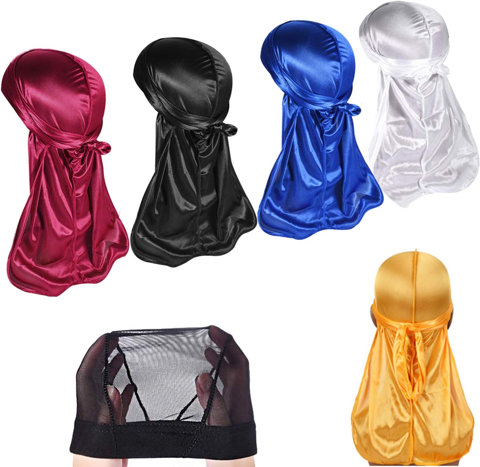 Lot de 2 Durags en soie – Bonnet bandana 360 vague avec longue queue et ...