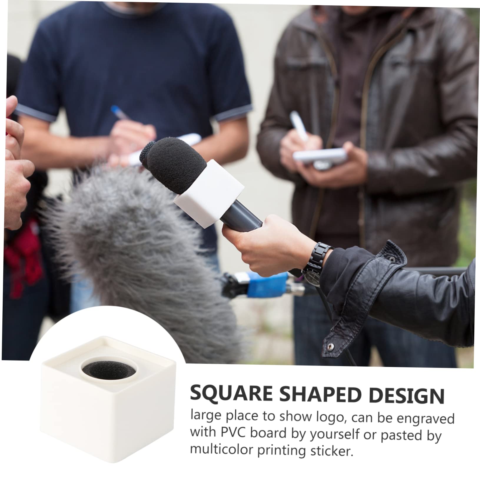 Snapklik.com : Portable Square Cube Shaped Interview Mic Microphone Flag Station Logo Superior ...