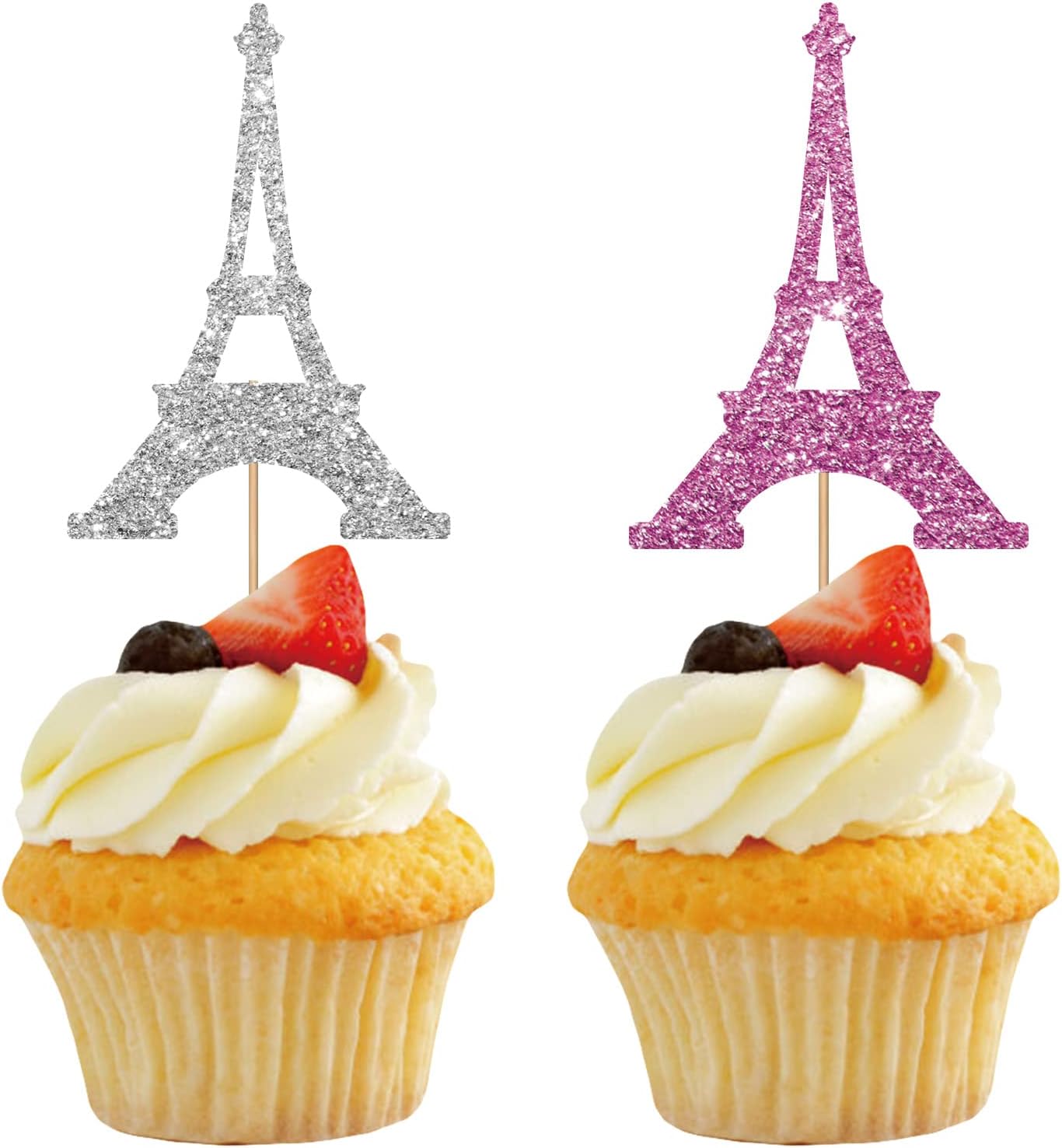 Amazon.com: 24PCS - Pink/Silver Eiffel Tower Cupcake Toppers, Pink ...