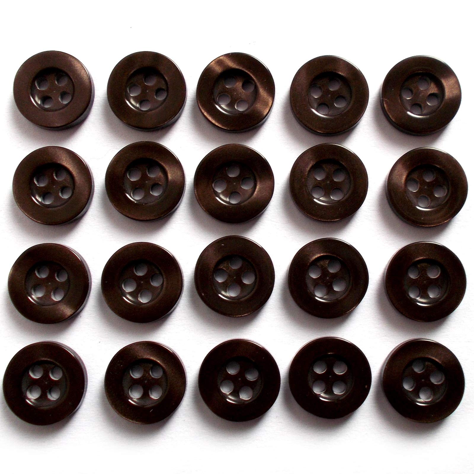 Shiny 4 Hole Shirt Buttons 11mm Wide Pack of 20 (Dark Brown) : Amazon ...