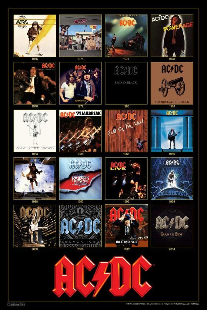 Amazon.com: AC/DC Discography Poster 24 x 36in: Posters & Prints