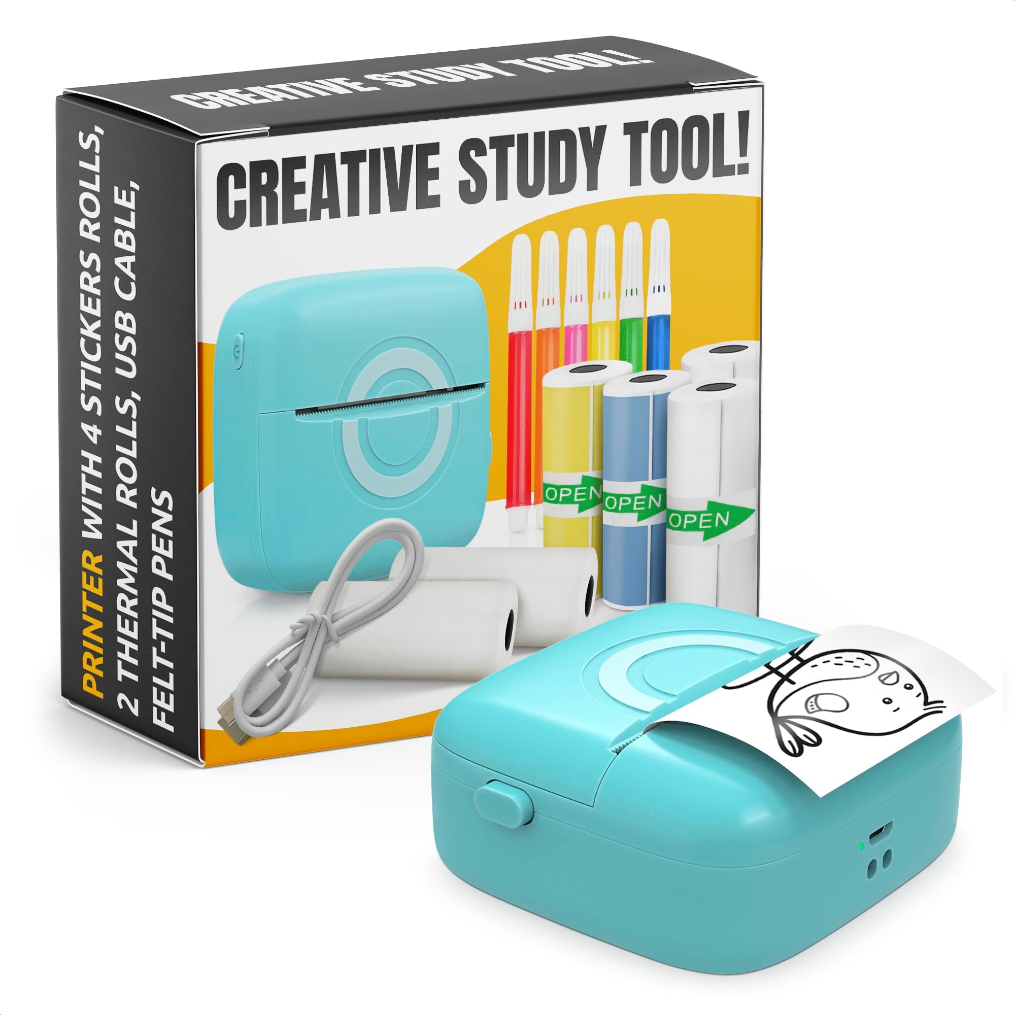 Amazon.com: Mini Printer Sticker Thermal Printer with 3 Rolls Paper ...