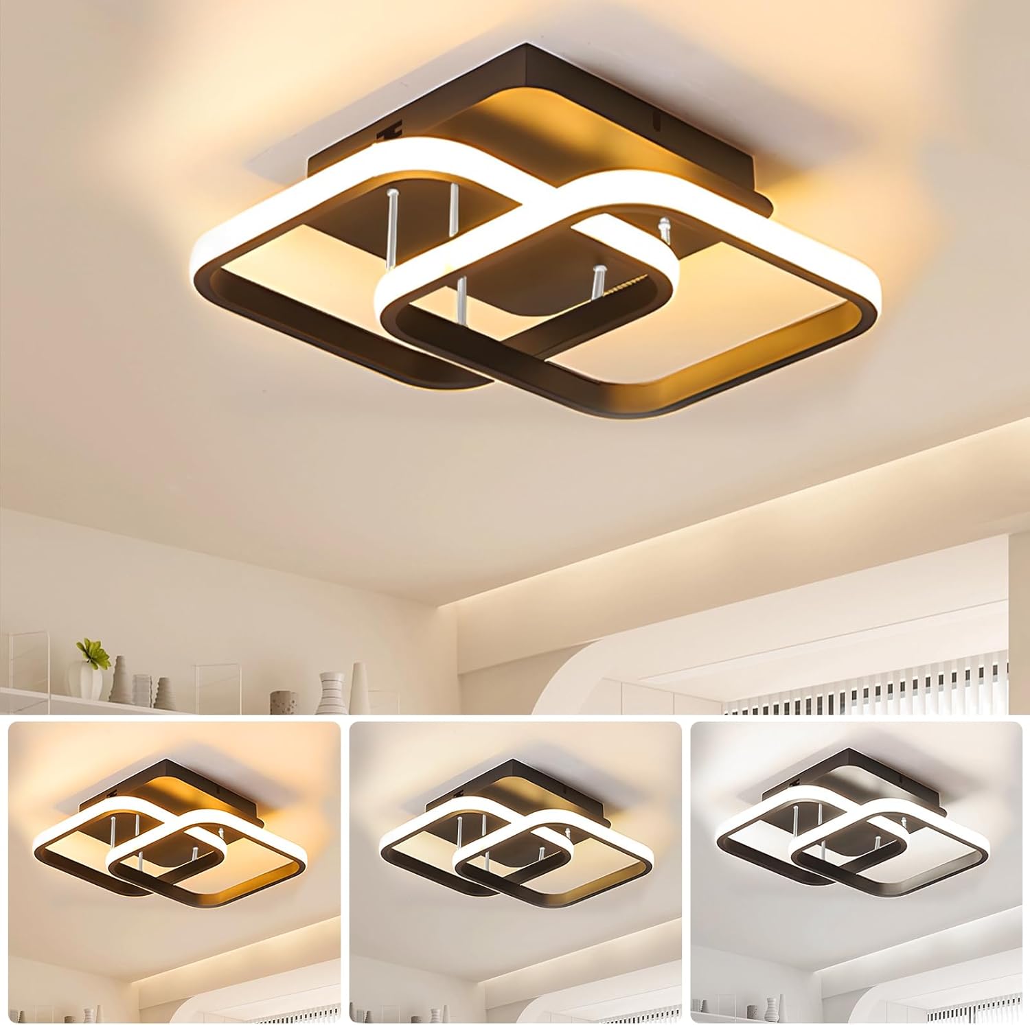 Lampara de Techo Moderna, Luces Led 3 Colores Modos de Temperatura 22W ...