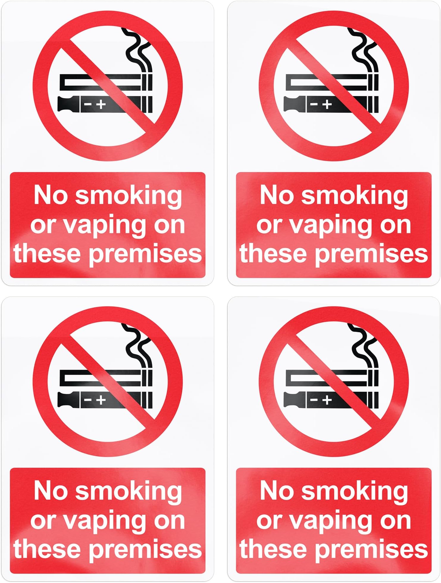 4 x No Smoking Signs For Premises - Self Adhesive No Smoking or Vaping ...