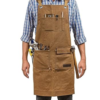 Unisex Heavy Duty Waxed Canvas Work Apron with 5 Pockets, Adjustable ...
