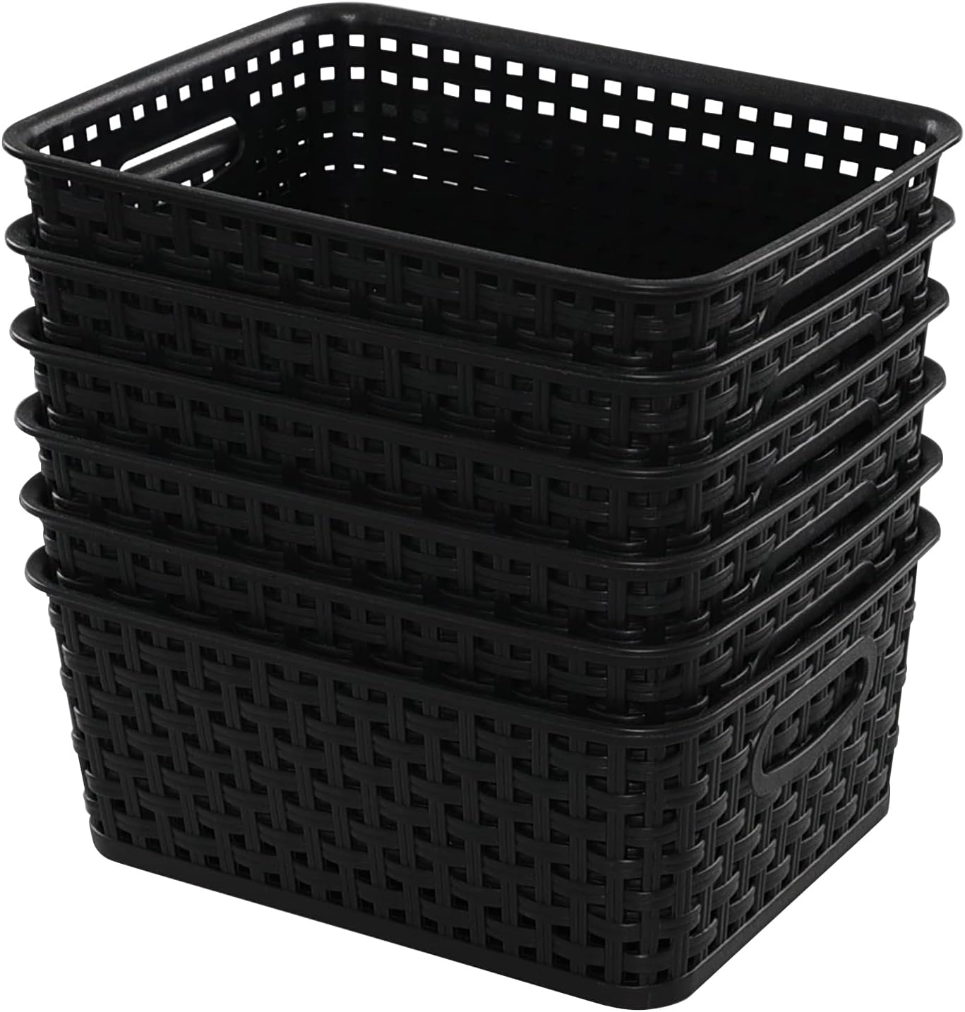 Farmoon 6 Pack Small Plastic Weave Storage Basket Bin, Black : Amazon ...