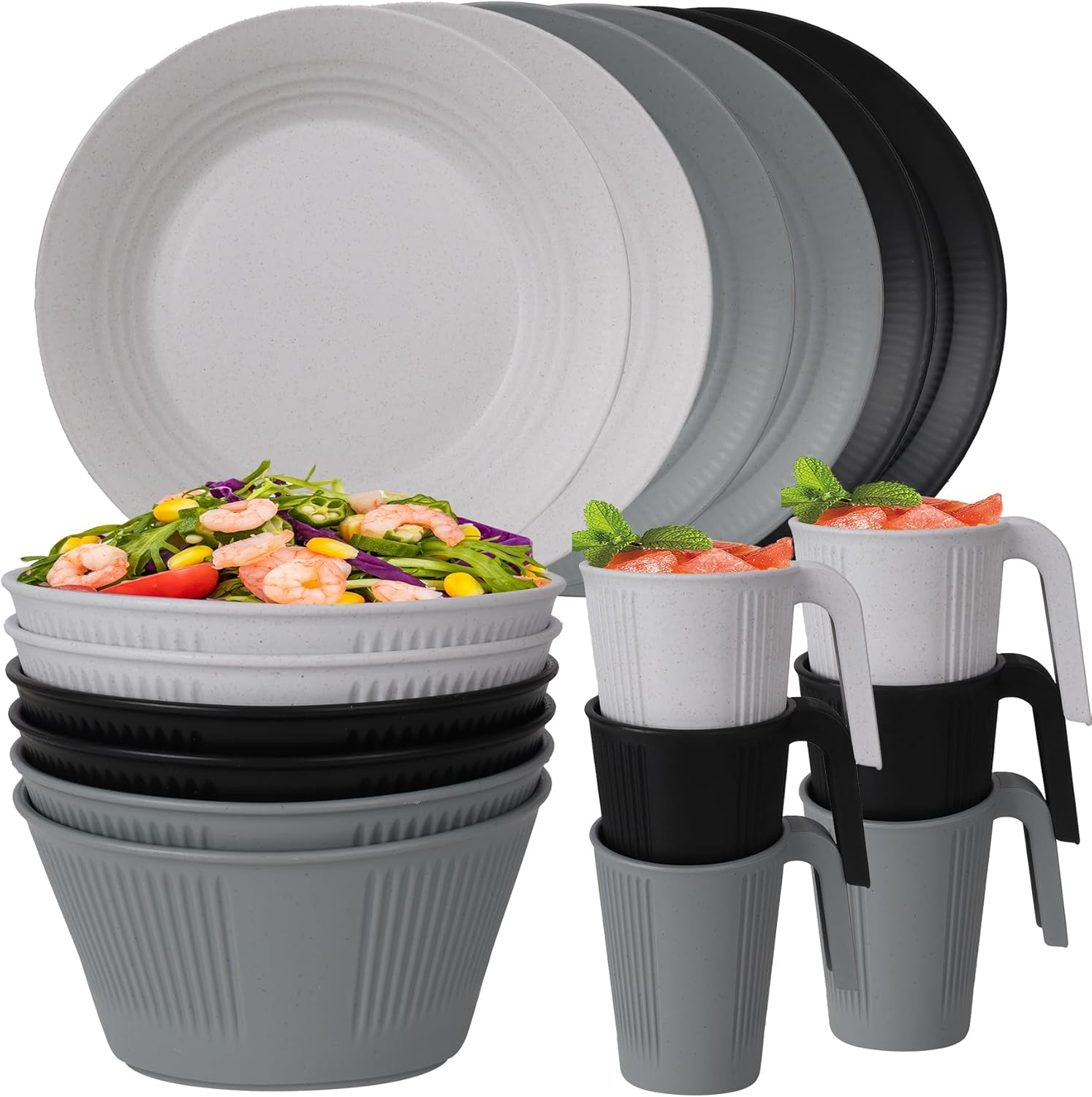 Amazon.com: Unbreakable Dinnerware Sets for 6 Peple, Plastic Plates and ...