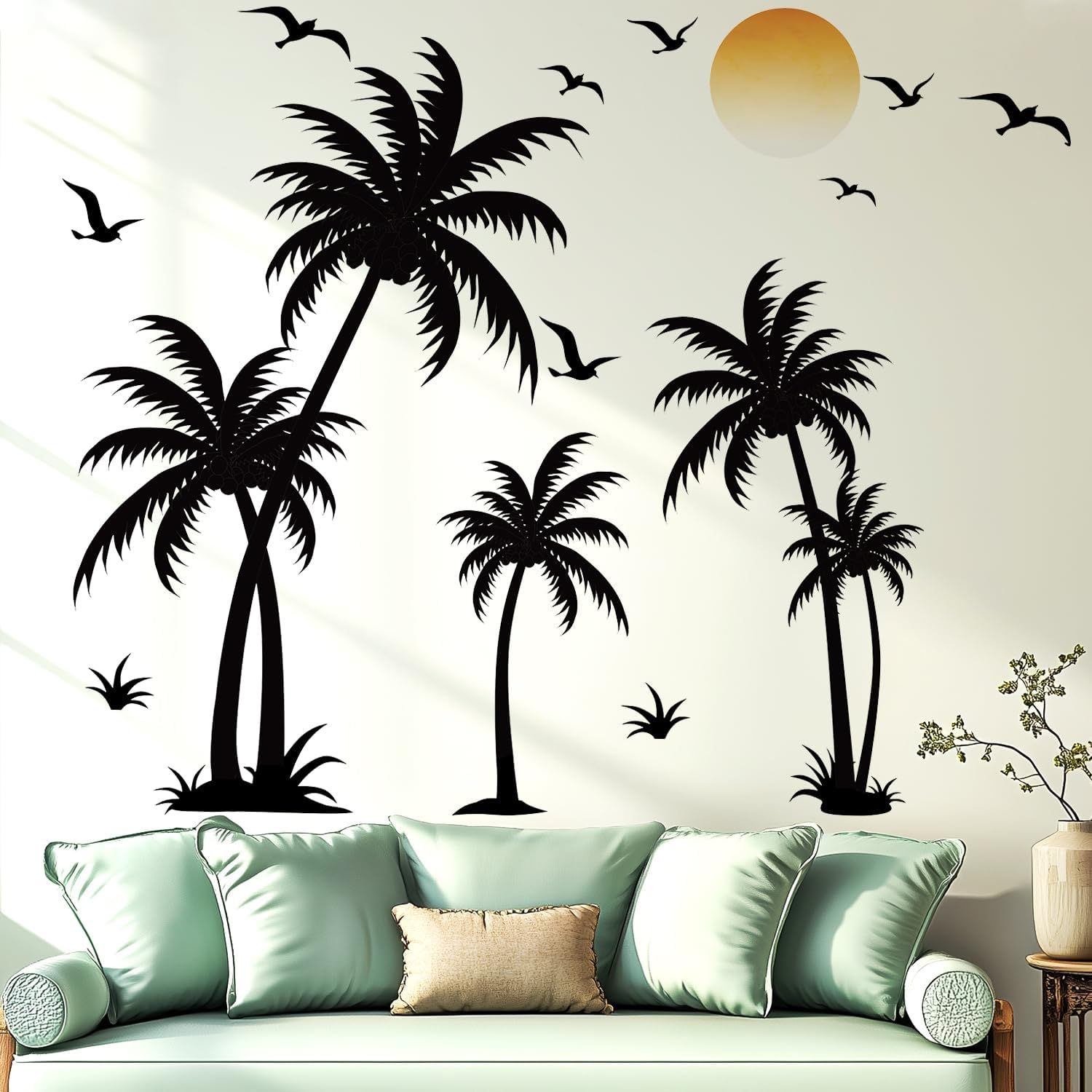 Amazon.com: Boho Palm Tree Wall Decals Peel and Stick, Large Sunset ...