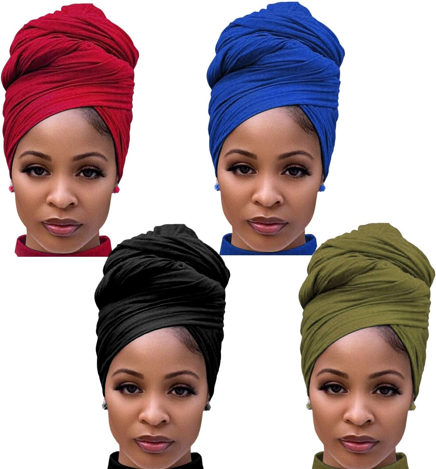 Amazon.com : 4 Pieces Head Wraps for Women Solid Color Toroidal Turban ...