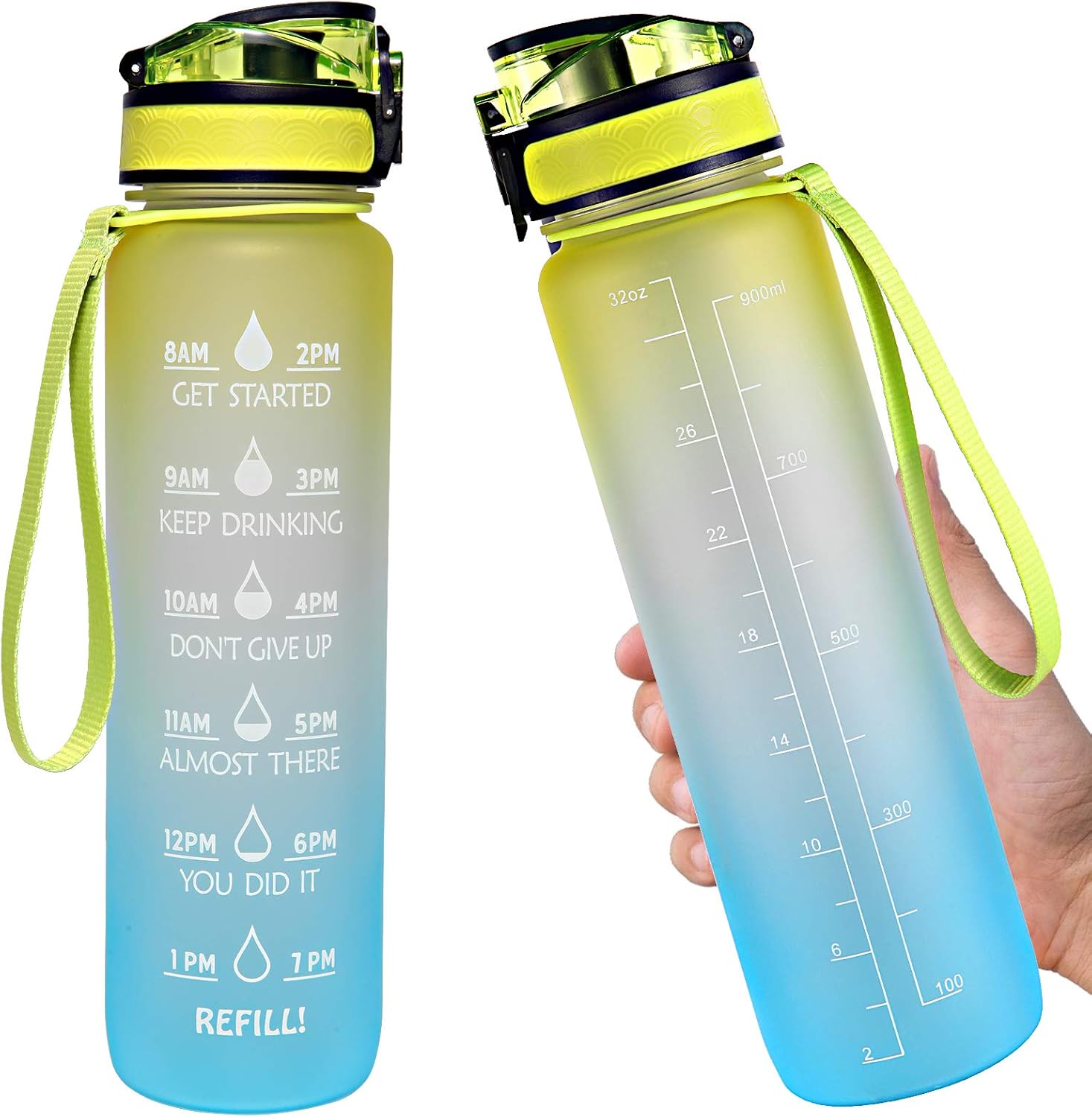 Botella de Agua Deportiva 1 Litro con Paja Marcador de Tiempo Motivacional a Prueba de Fugas ...