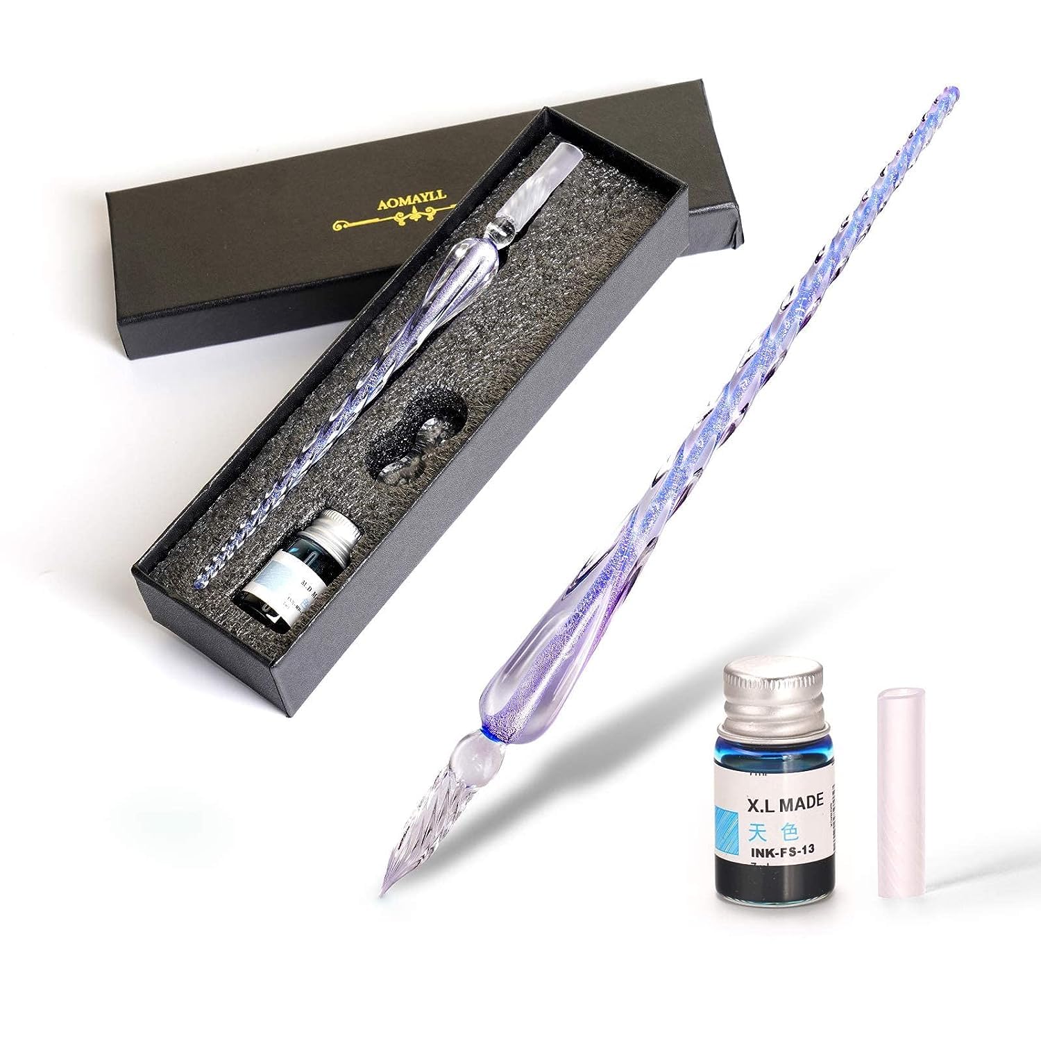 THR3E STROKES Crystal Glass Dip Pen&Ink Set,Glass Calligraphy Pens With ...