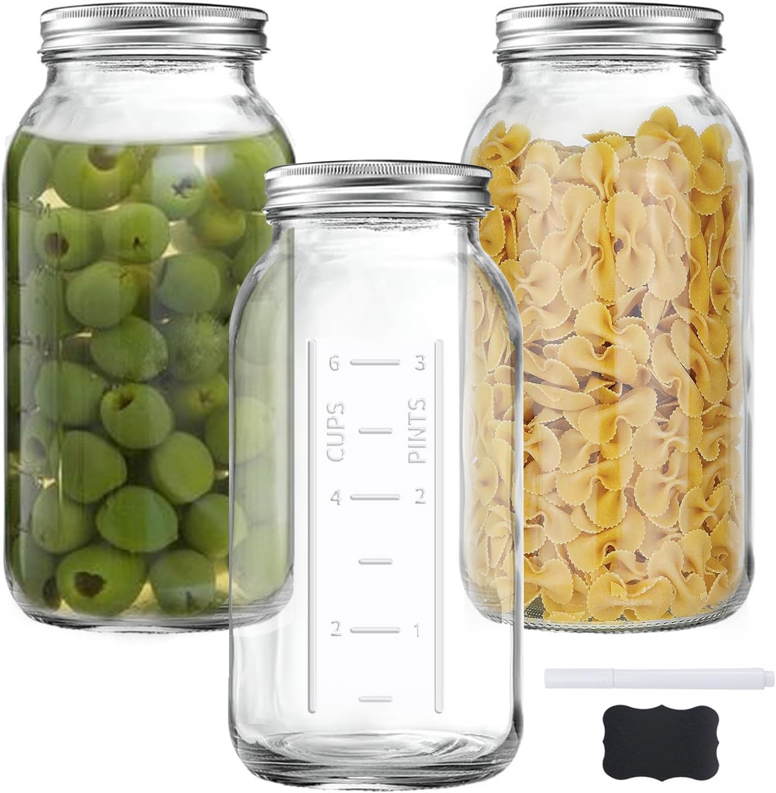 Amazon.com: Galssmagic 64 oz Mason Jar Wide Mouth,3 Pack Large Half ...