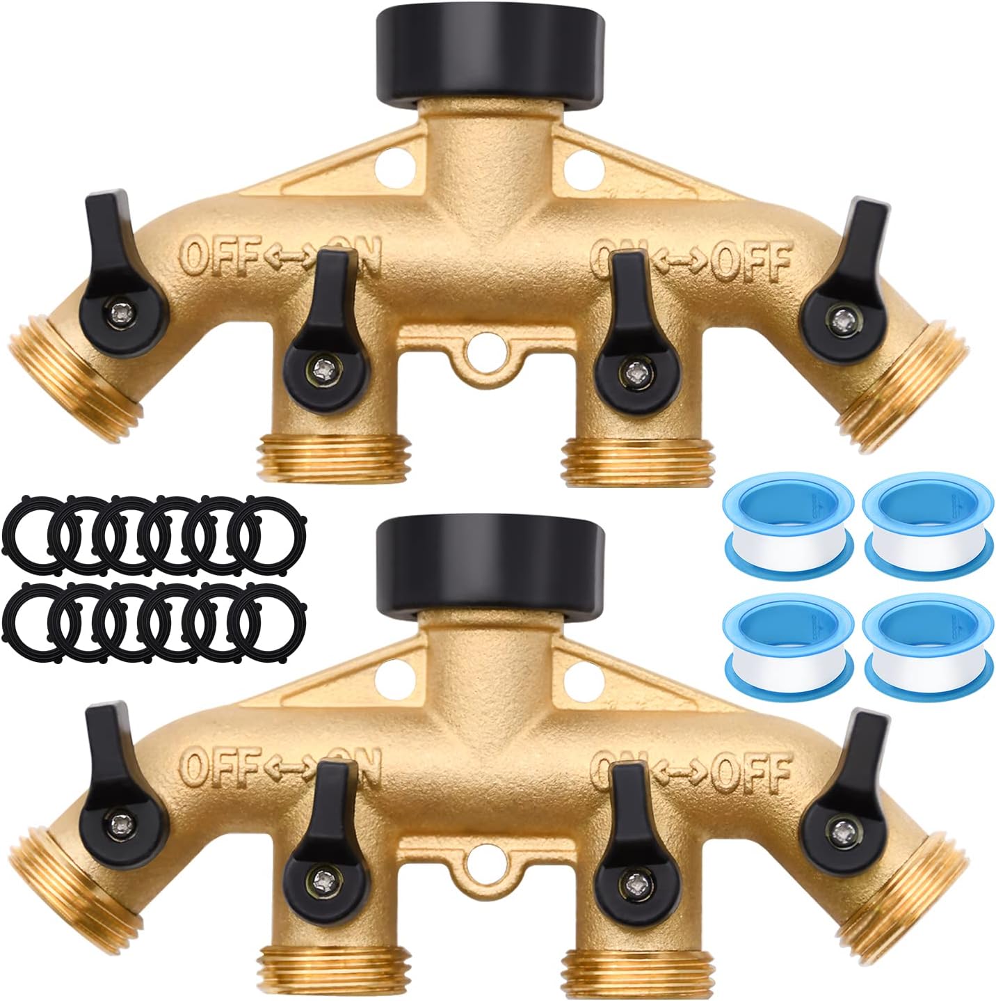 Amazon.com: 2 Pack Hose Splitter, 4 Way Heavy Duty Brass Garden Hose ...