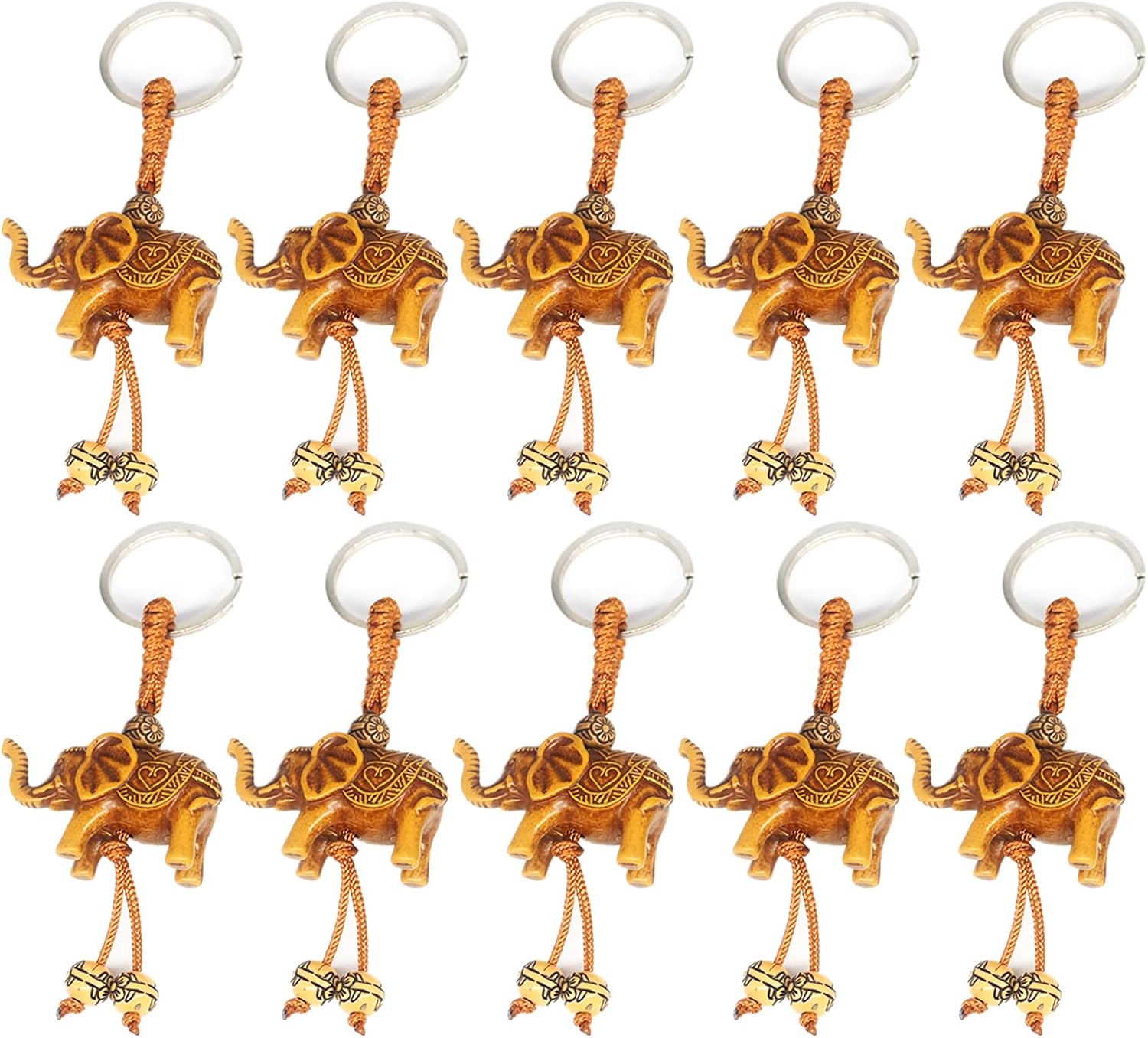 HomeSoGood 10PCS Wooden Carved Elephant Pendant Keychain Cute Carving ...