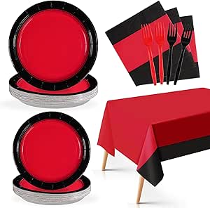 Amazon.com: 98Pcs Red and Black Party Decorations Red Black Plates ...