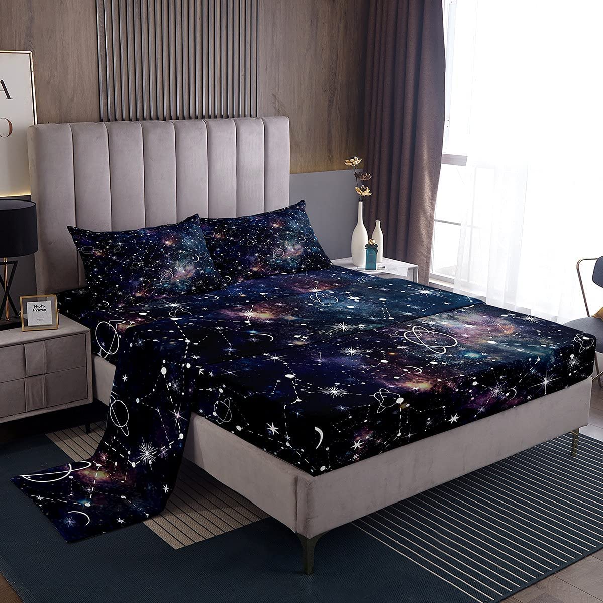 Amazon.com: Galaxy Bed Sheets Set King Constellation Sheet Set 4 Pcs ...