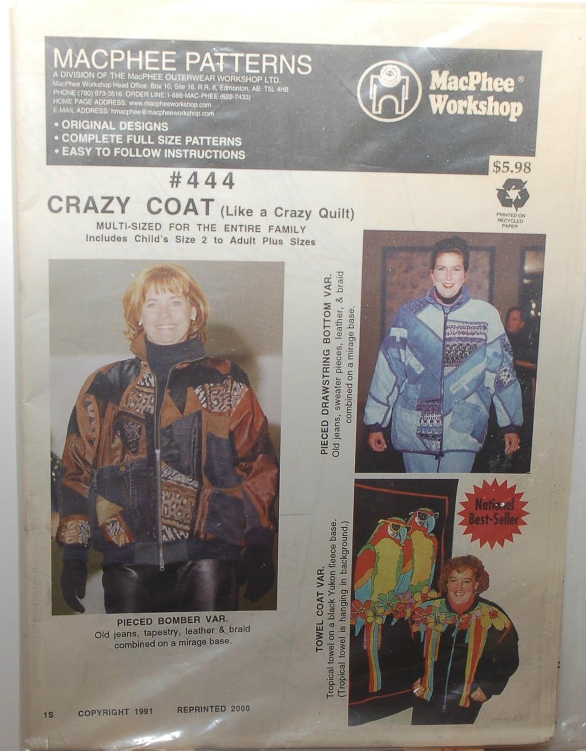 Amazon.com: Macphee Patterns #444 Crazy Coat (Like a Crazy Quilt) : Arts, Crafts & Sewing