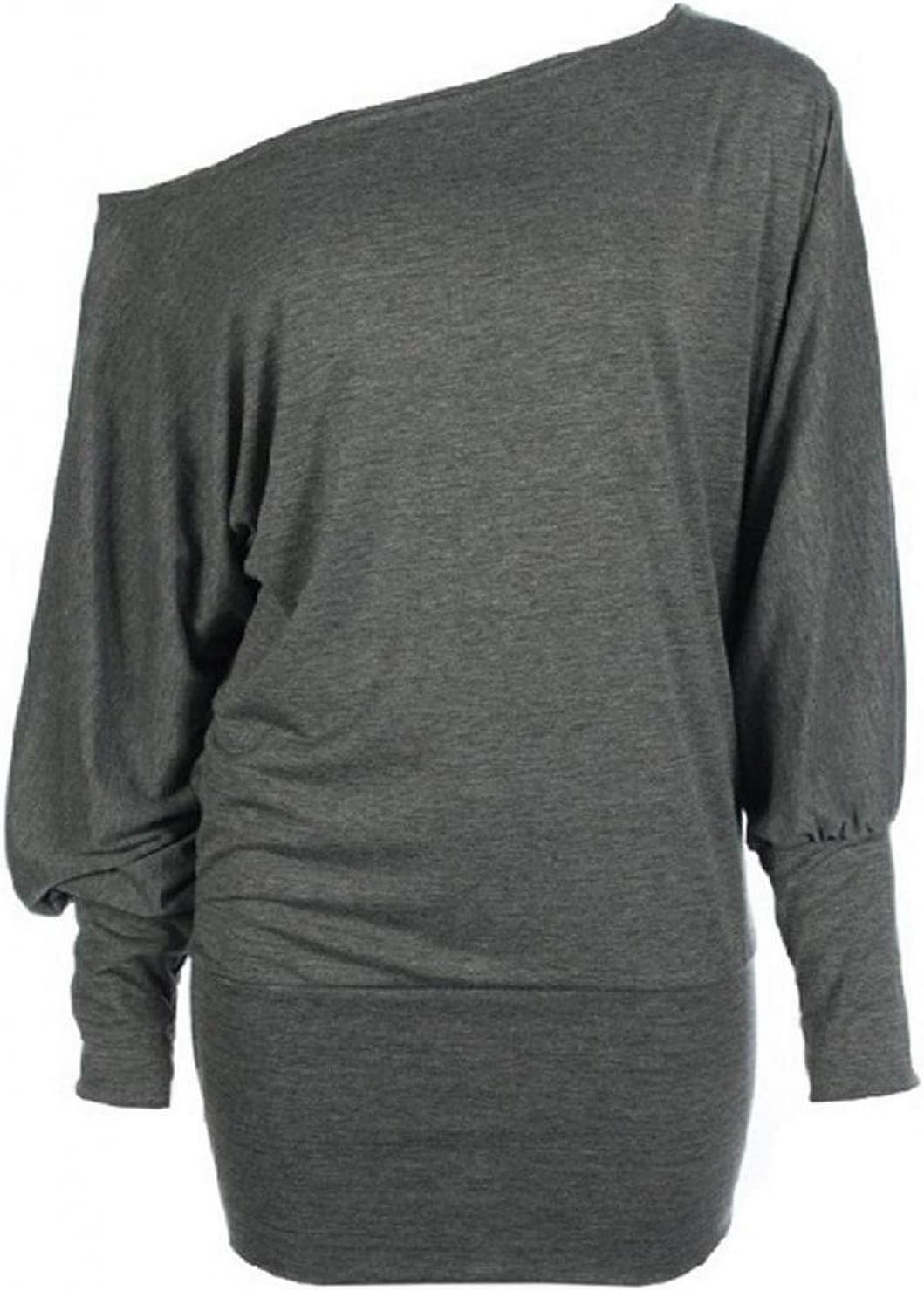 Lihuang Womens Long Sleeve Off Shoulder Batwing Tunic Top Grey-XXL at ...