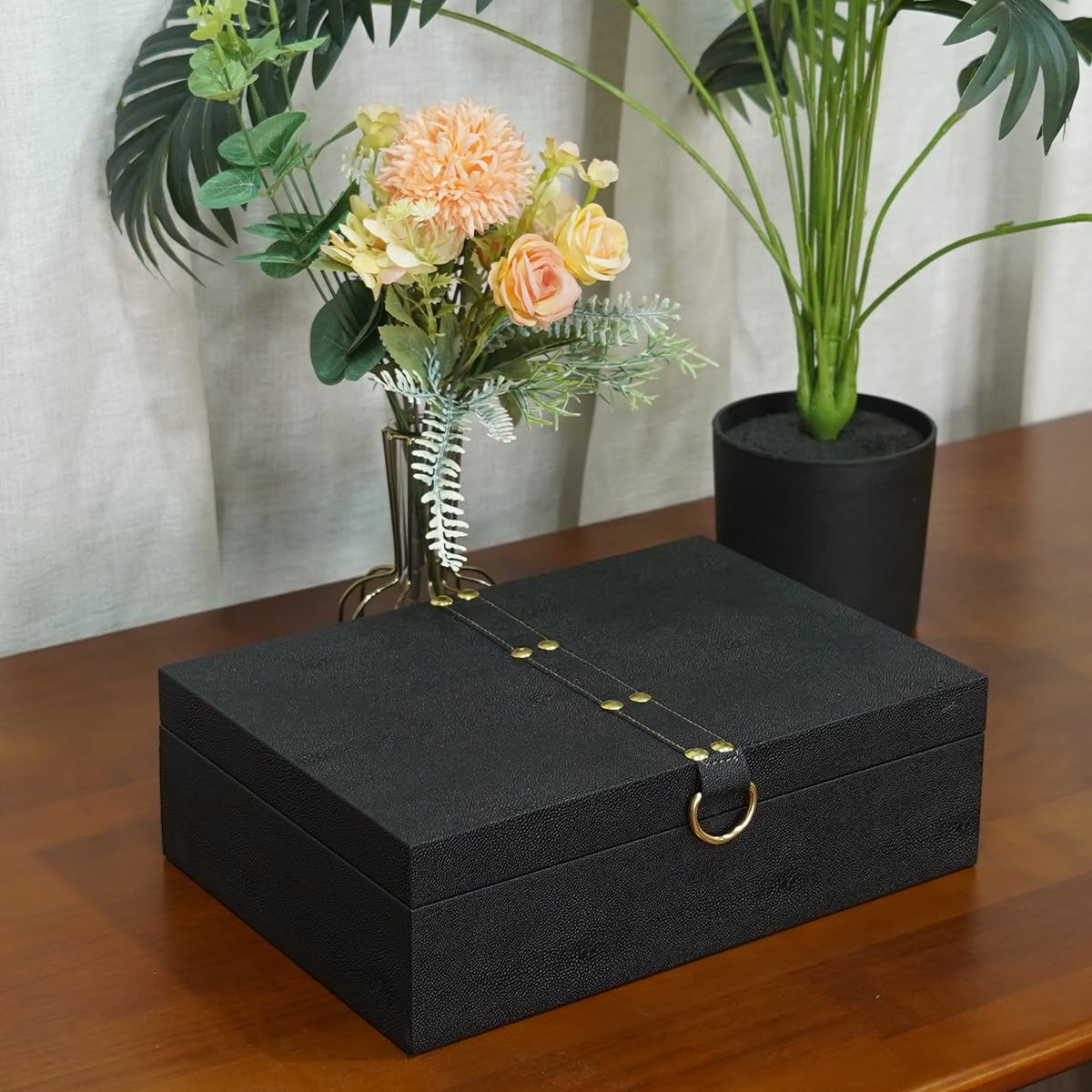 Amazon.com: black storage box，Black artificial leather box, jewelry ...