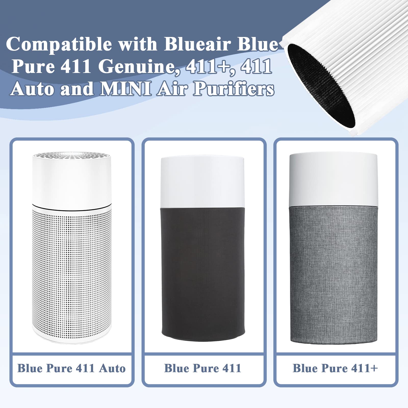 3 Pack Blue Pure 411 Filter Replacement Compatible with Blueair Blue ...