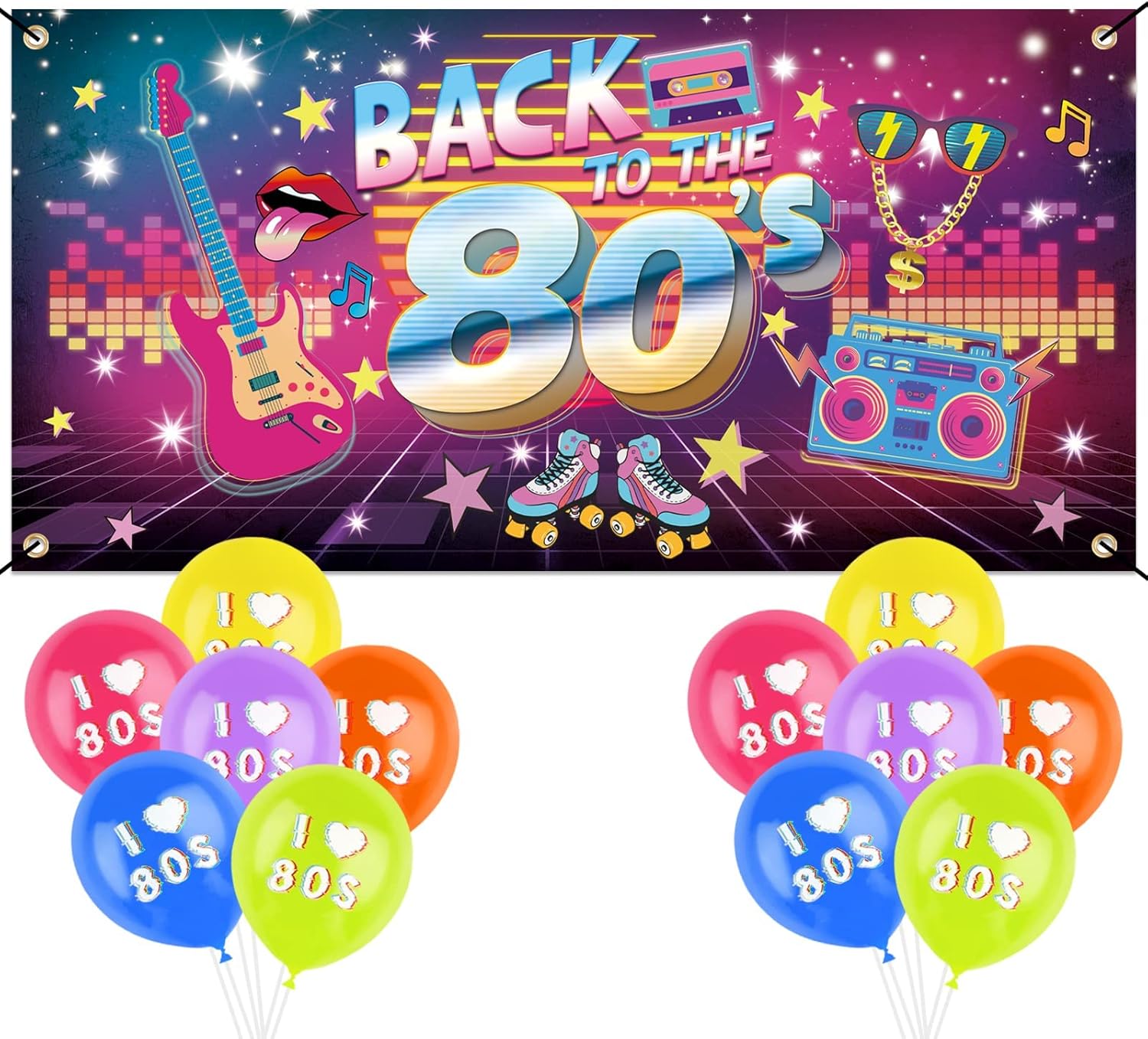 Amazon.com: 80s Party Decorations Back to the 80's Backdrop Banner with ...