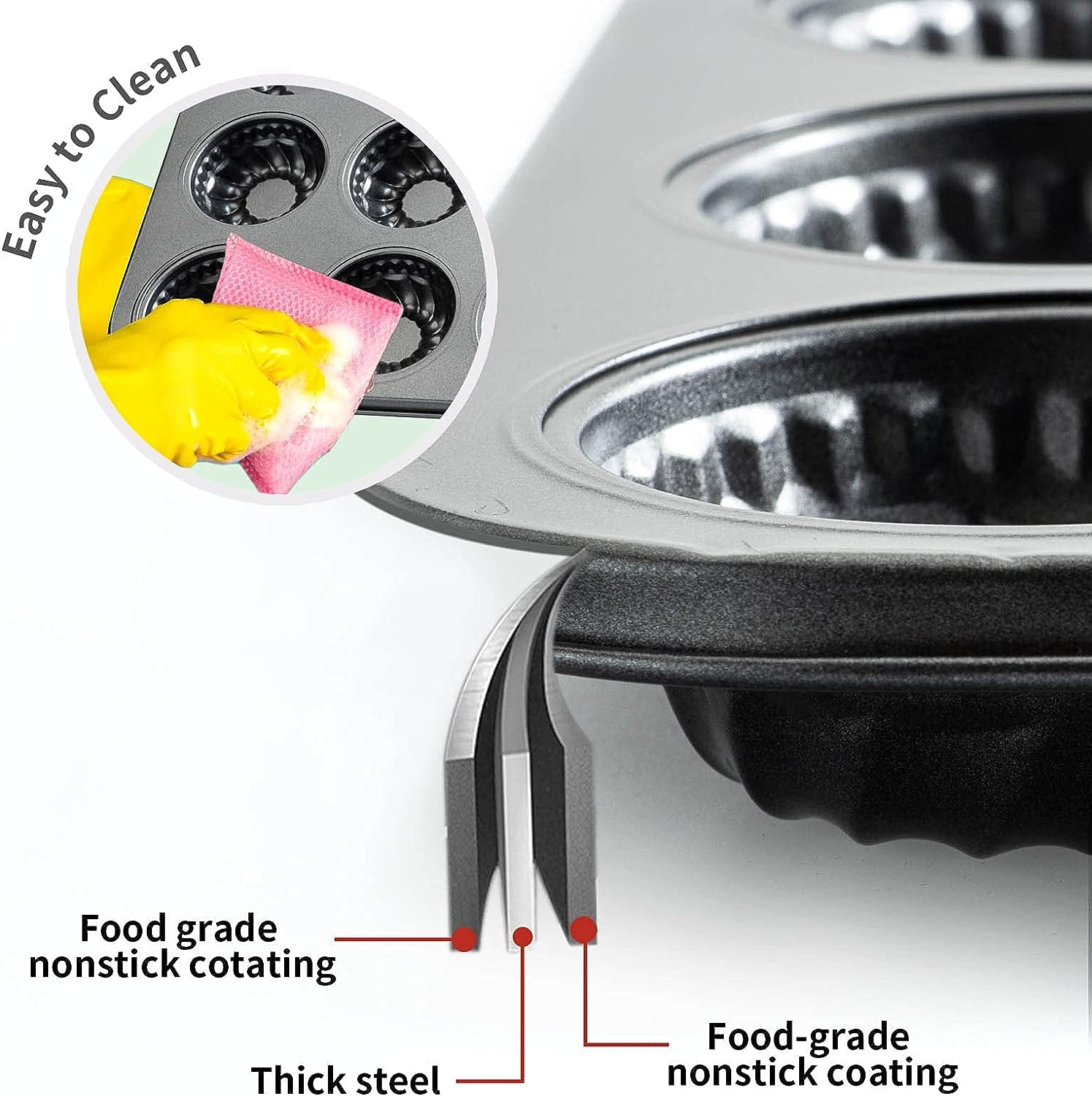 Snapklik.com : Mini Bndt Cake Pan 2 Pack, Nonstick Brownie Bowl Pan 12 ...