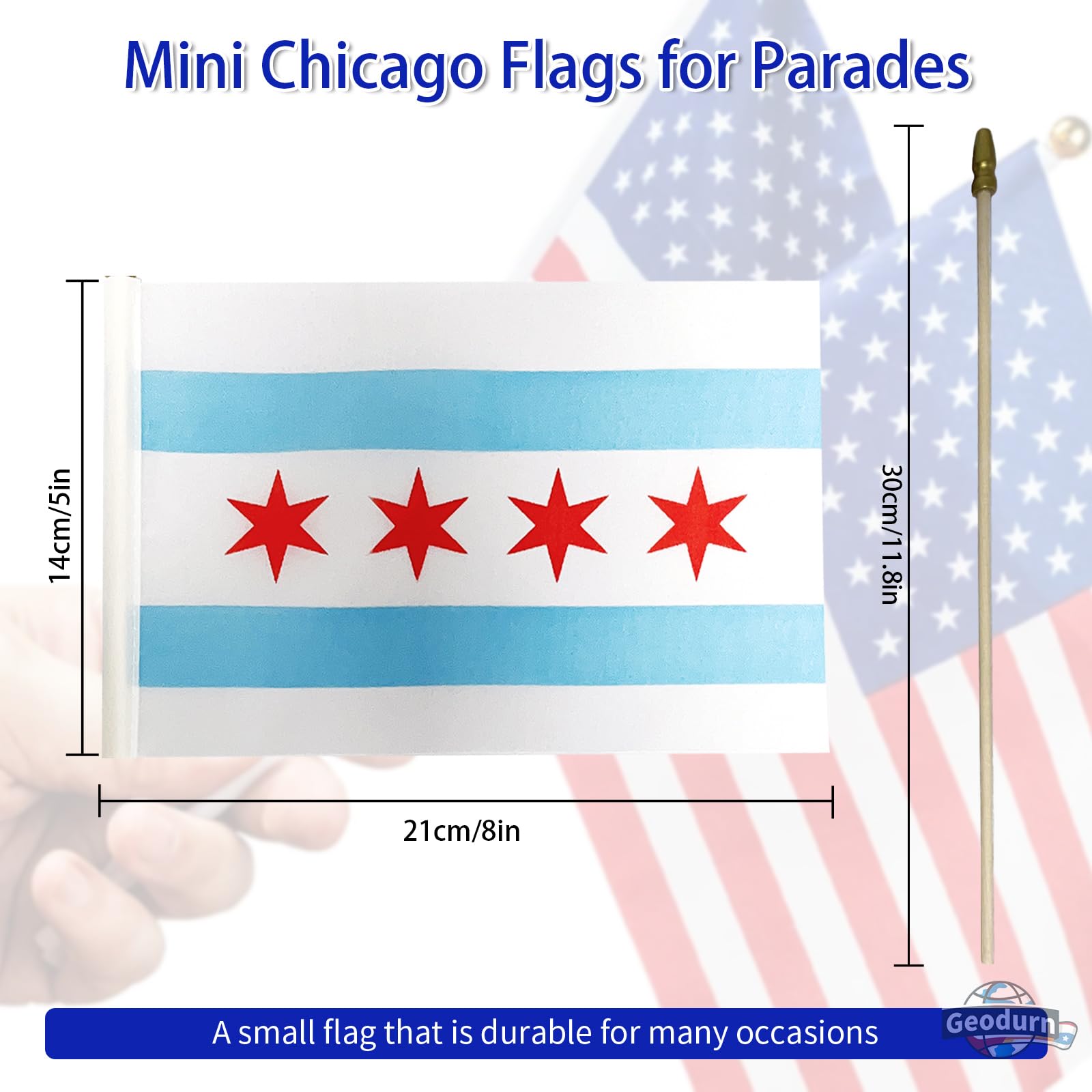 Snapklik.com : Pack Of 20, Handheld Chicago Flags 5x8 Inch - Small City ...