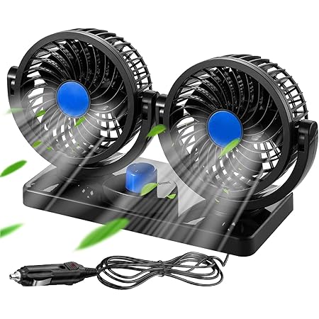 Amazon.com: 12V Car Fan, Electric Dual Head Car Cooling Fan with 360 ...