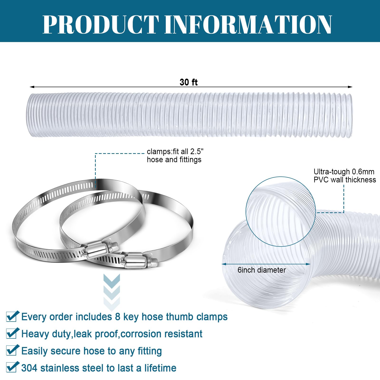 Snapklik.com : Yaocom 6 Inches 30 Ft PVC Dust Collection Hose