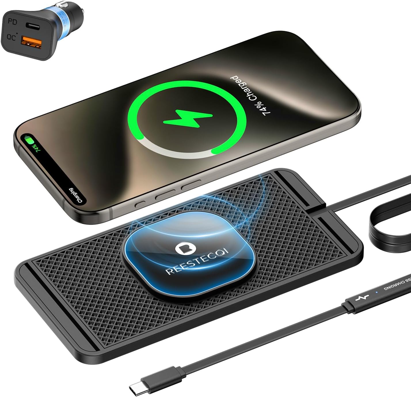 Amazon.com: Wireless Charging Pad for Car, REESTECQI 15W Wireless Car ...