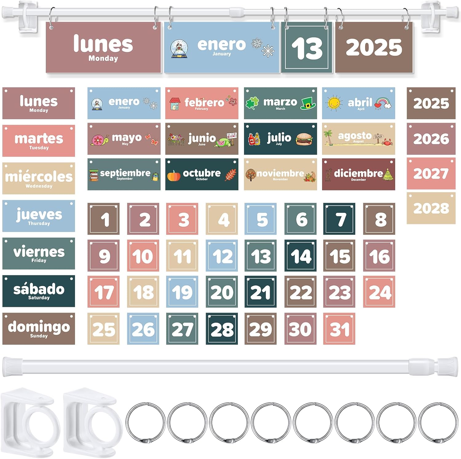 Kosiz Spanish Classroom Calendar Calendario Espanol Bulletin Board Set ...