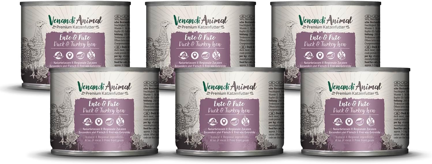 Venandi Premium Wet Cat Food - Duck and Turkey, 6 x 200 g (Pack of 6 ...