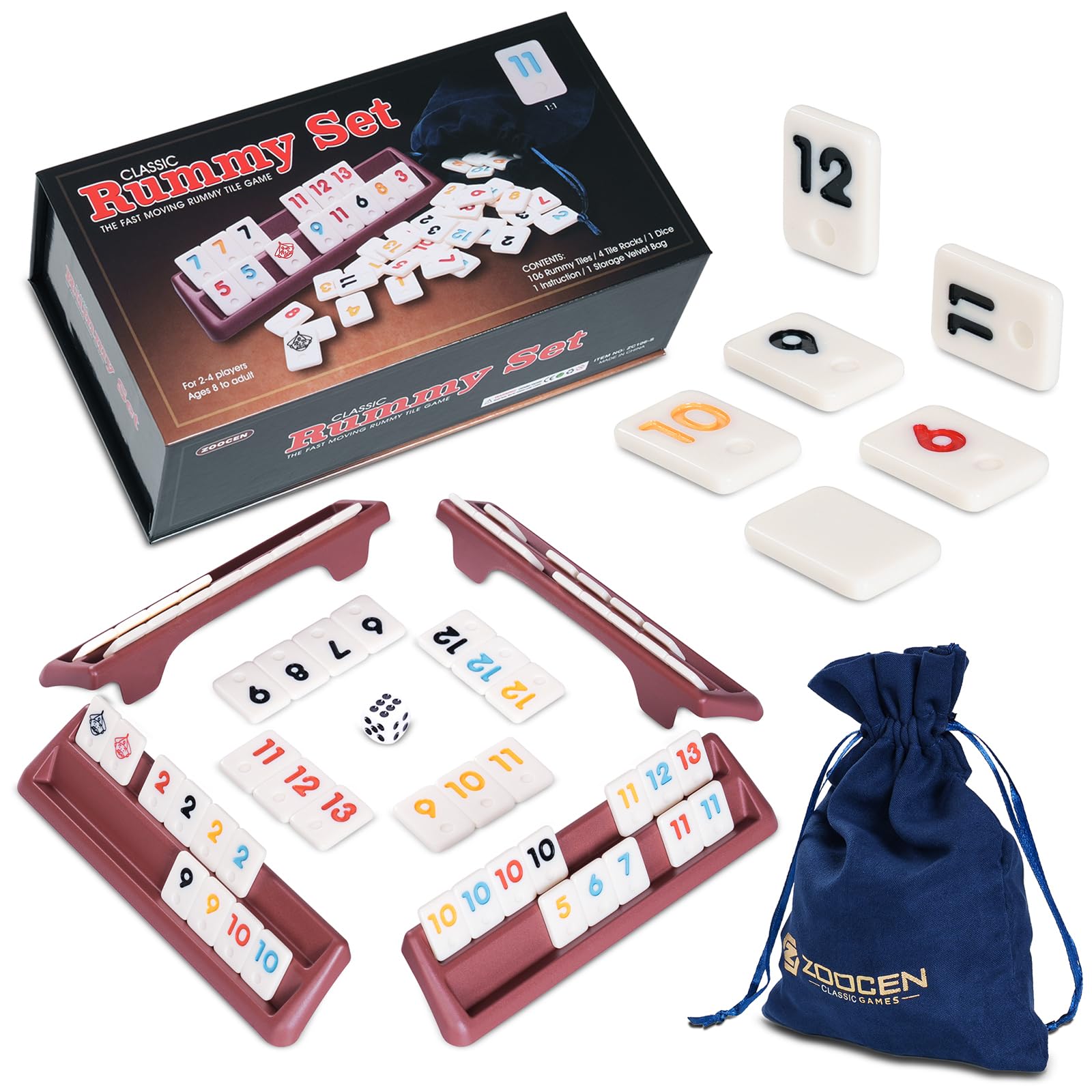 Amazon.com: ZOOCEN Rummy Cube Game Set for 2-4 Players, 106 Tiles, Tile ...