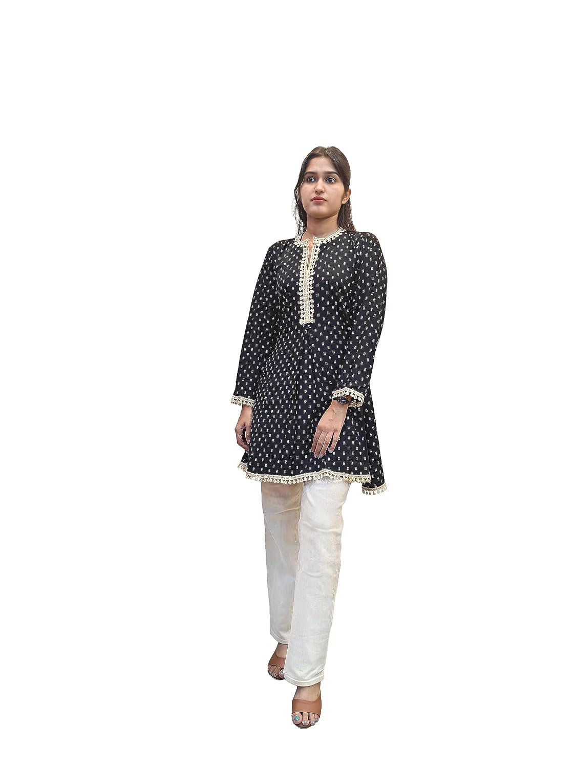Buy Malion A-Line Short Kurti (Large) Black at Amazon.in