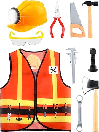 Amazon.com: Puteraya 10 Pcs Kids Construction Worker Costume Set ...