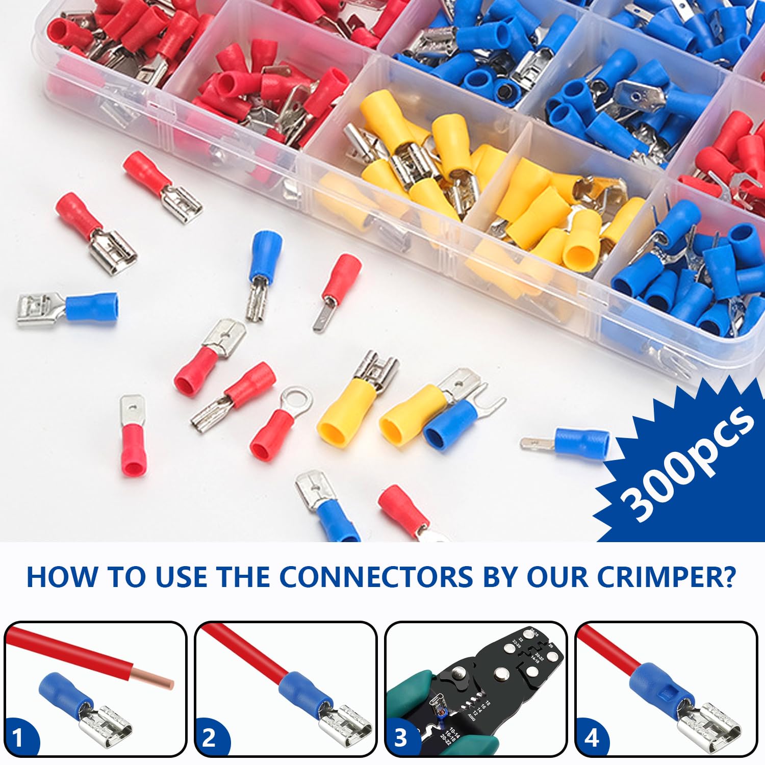 Snapklik.com : 300Pcs Spade Connector,Crimp Connectors 2.8mm 4.8mm 6 ...