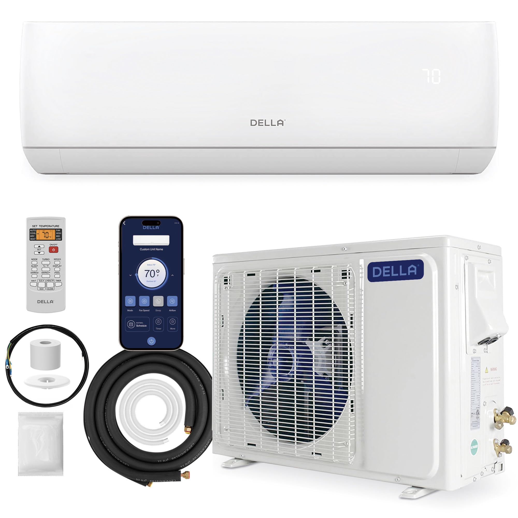 DELLA 12000 BTU Wifi Enabled Mini Split 20 SEER2 Cools Up to 550 Sq.Ft ...