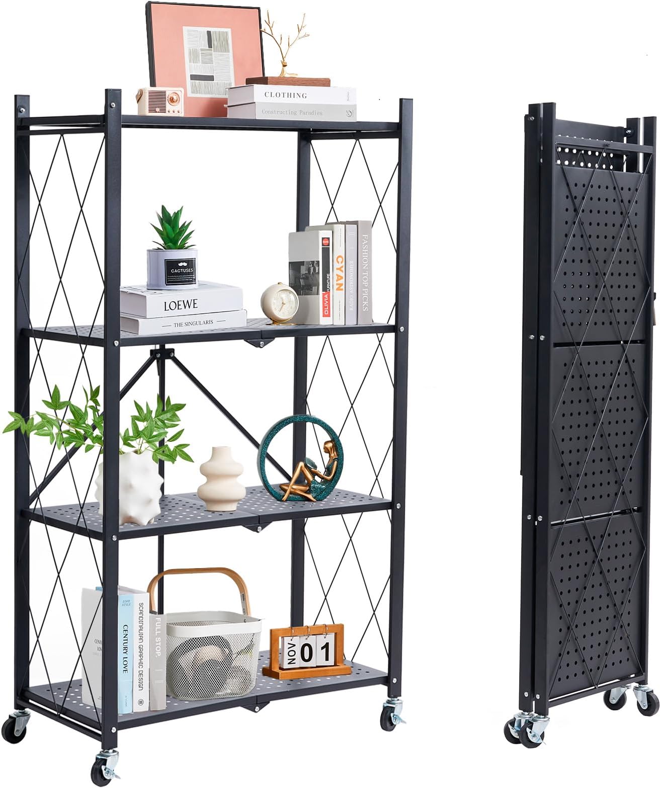 Amazon.com: Poofzy 4-Tire Foldable Storage Shelves with Wheels ...