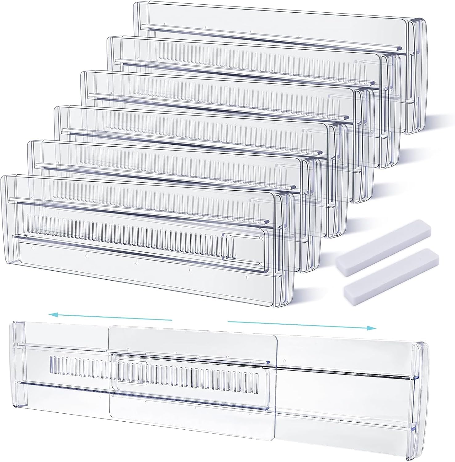 6 Pack Drawer Dividers,3.2" High Extendable Plastic Drawer Dividers,11. ...