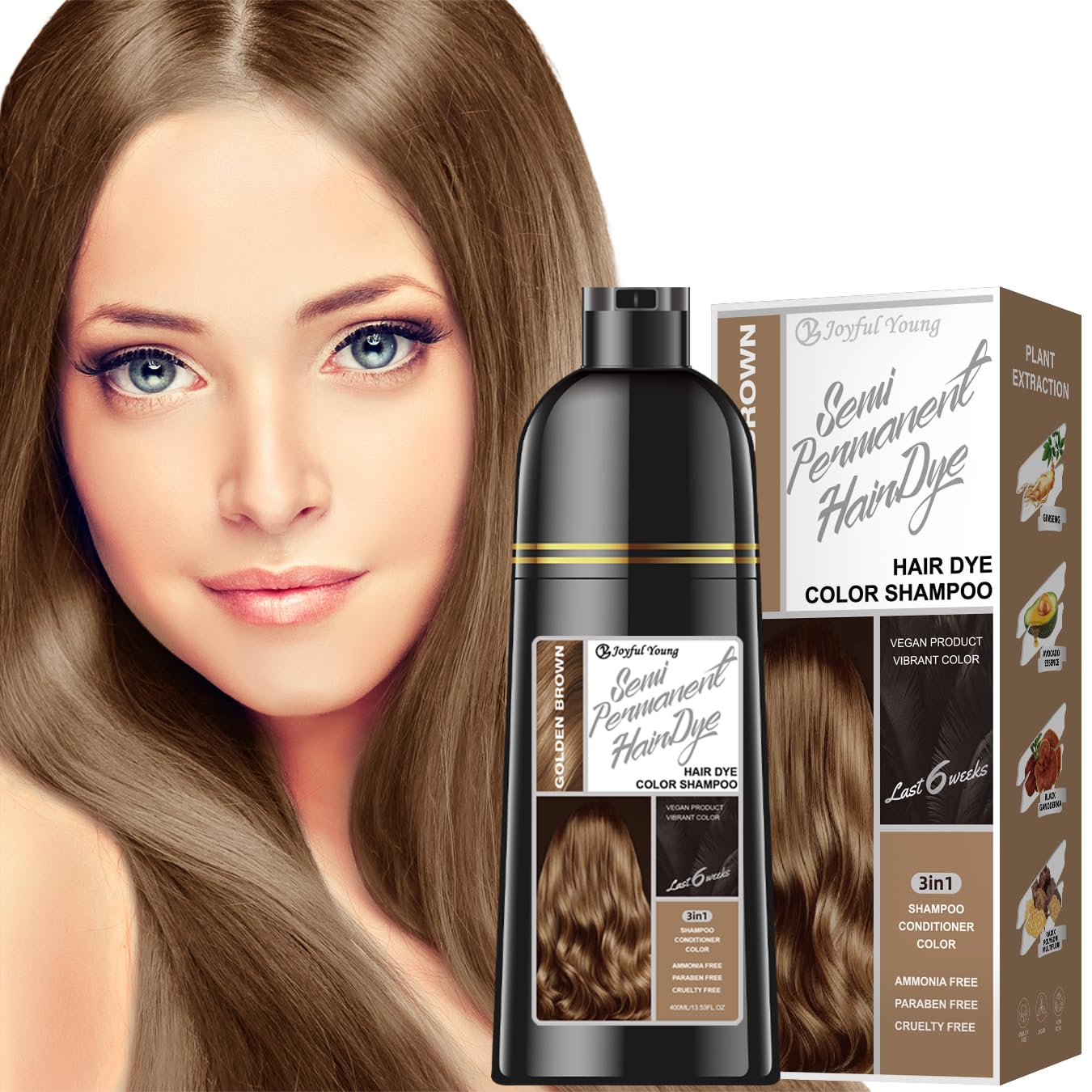 Amazon.com : Joyful Young Natural Hair Dye Shampoo 3 IN 1, Hair Color ...