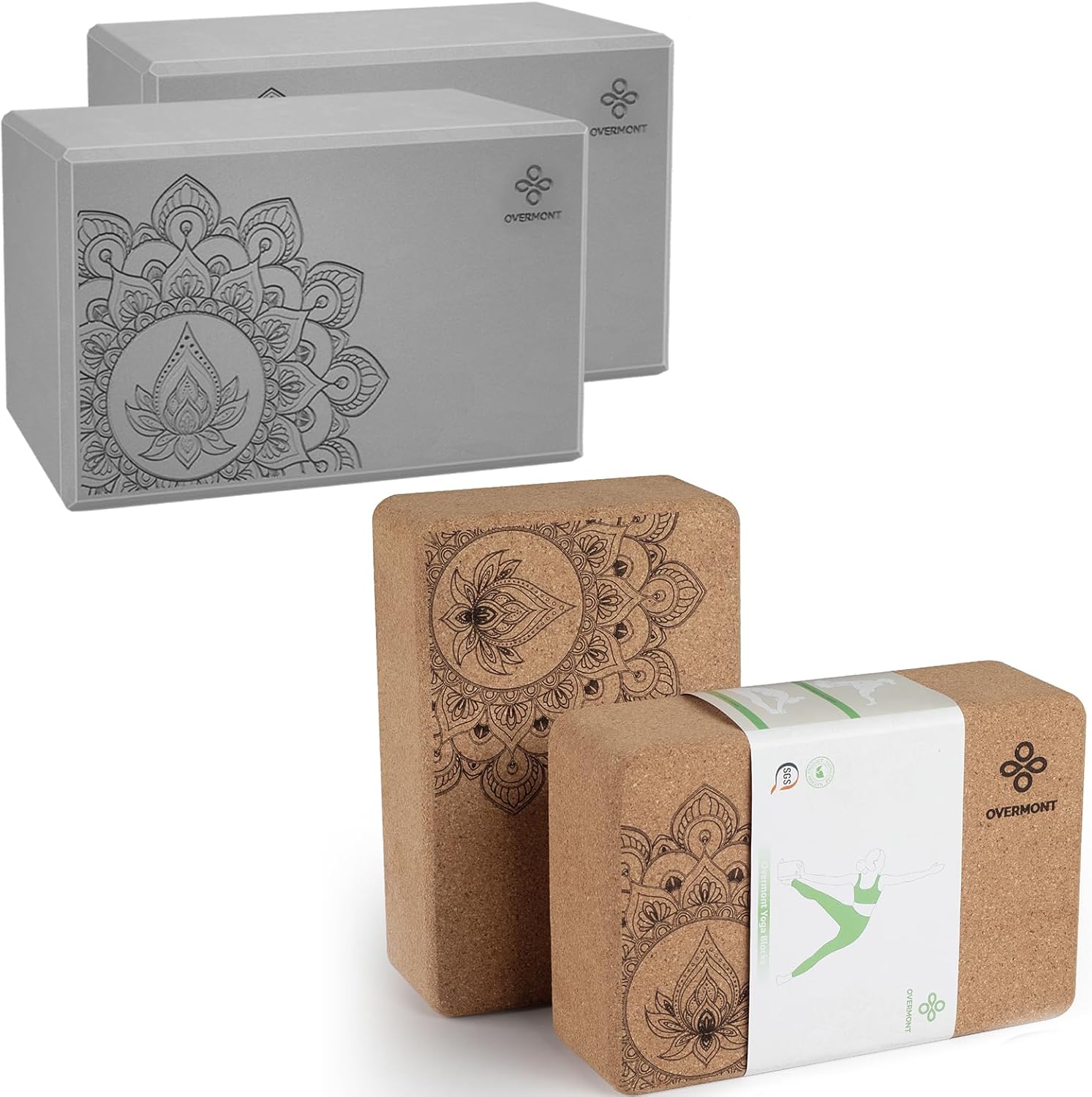 Amazon.com : Overmont Yoga block set + cork Yoga block with strap combo ...