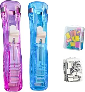 Amazon.com : 2 Pack Mini Push Stapler with 100pcs Reusable Refill Clips ...
