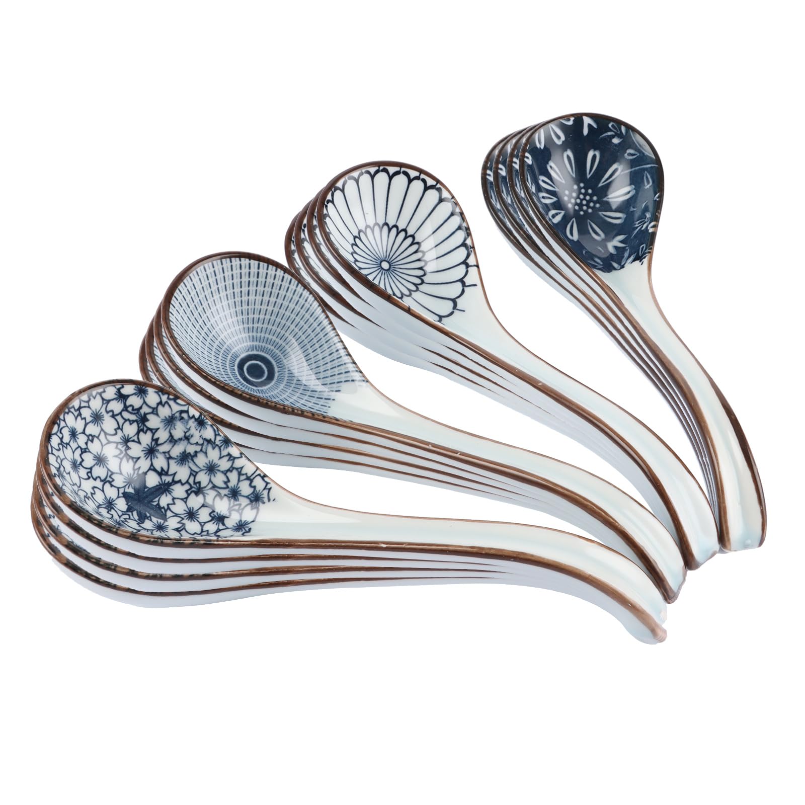 WOPPLXY 16 PCS Chinese Soup Spoons - 6.5 Inch Ceramic Ramen Spoons ...