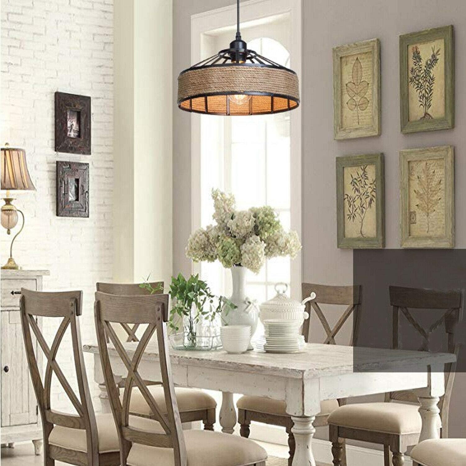 Vintage Black Lampshade, Vintage Light Shade, Farmhouse Country Hemp ...