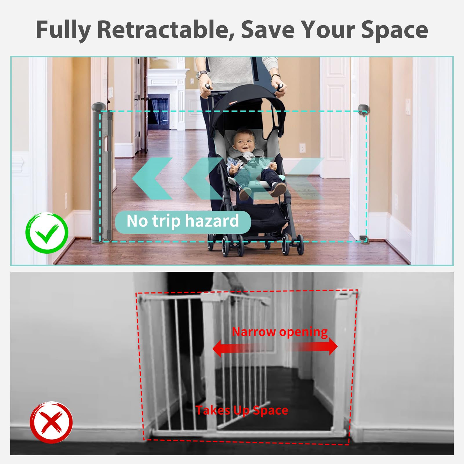 Snapklik.com : Retractable Baby Gates Hardware Mount For Stairs