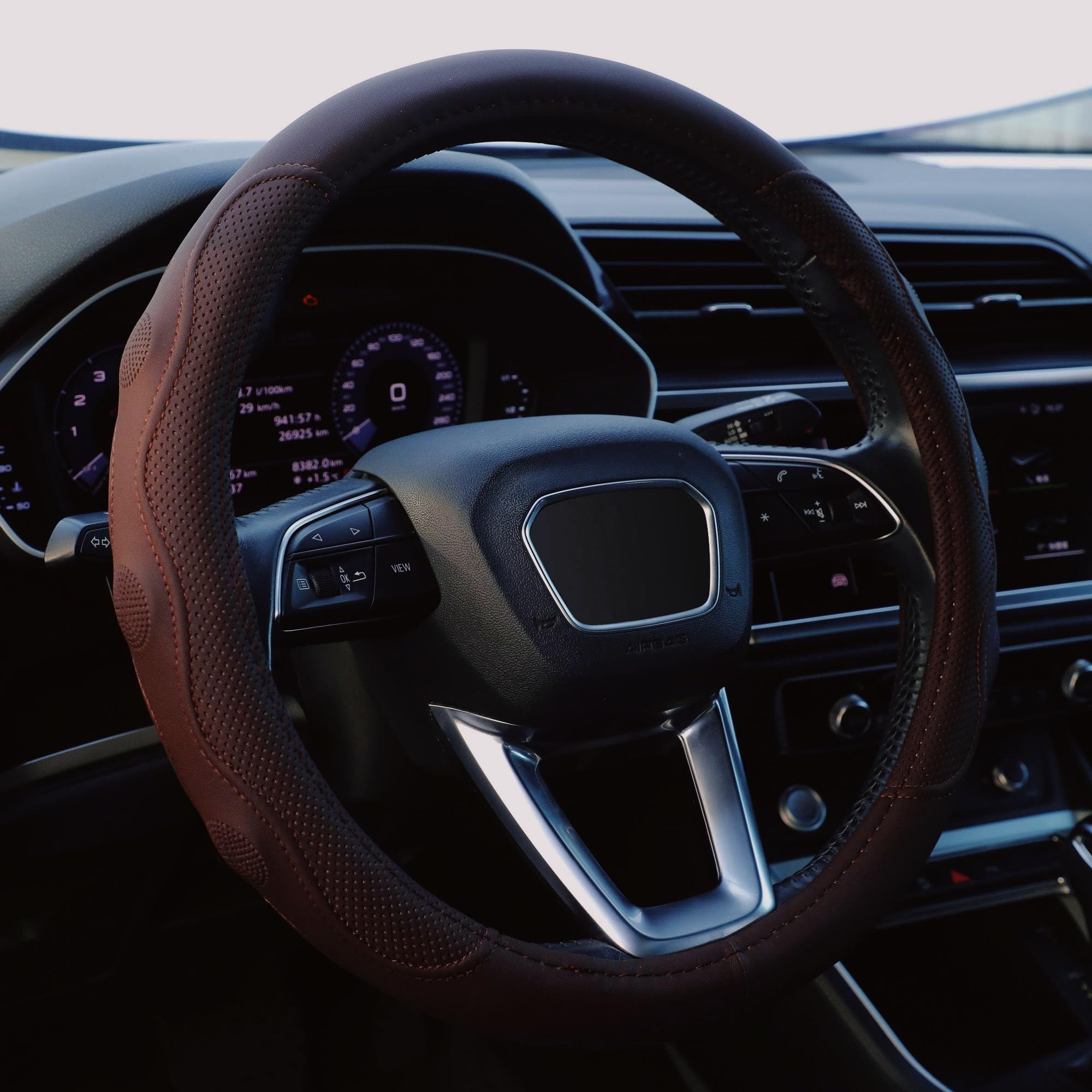 Amazon.com: Haokay Heavy Duty Pure Cowhide Steering Wheel Cover ...