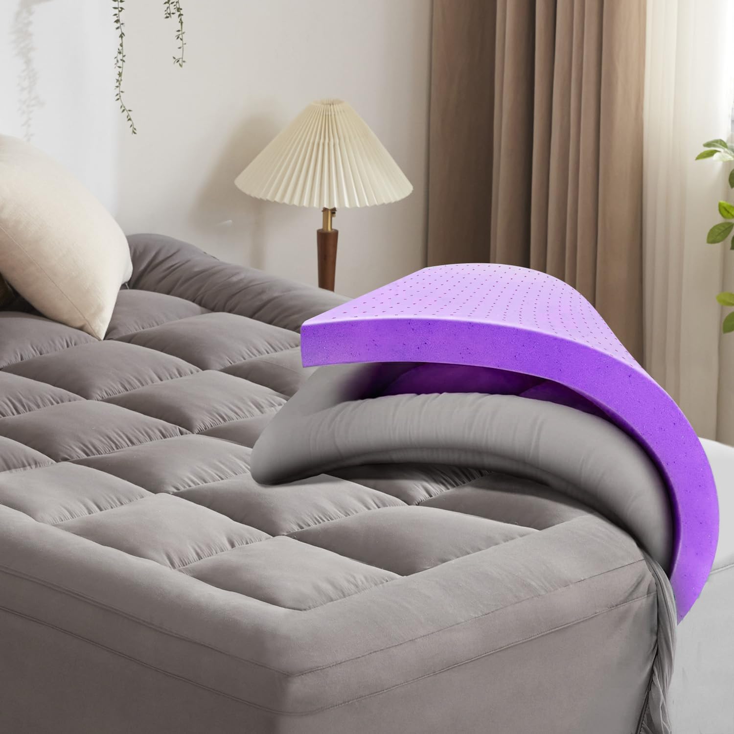 Amazon.com: Homemate Memory Foam Mattress Topper Queen, Dual Layer 4 ...